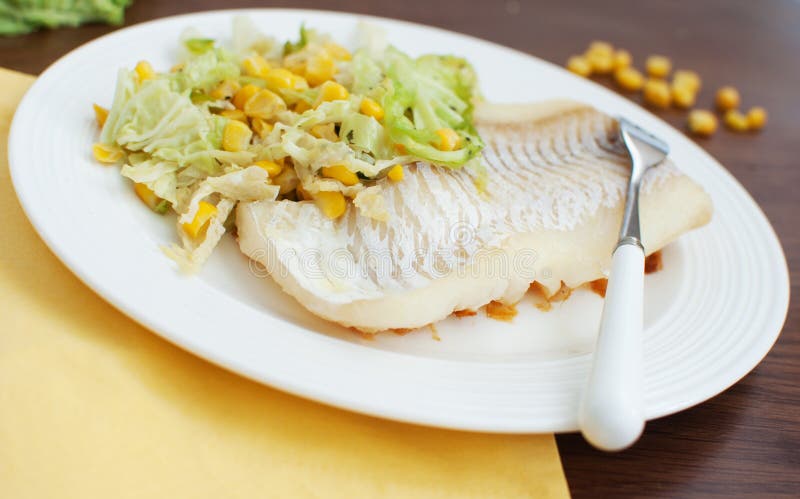 White Fish Fillet with Salad Stock Photo - Image of piece, portion ...