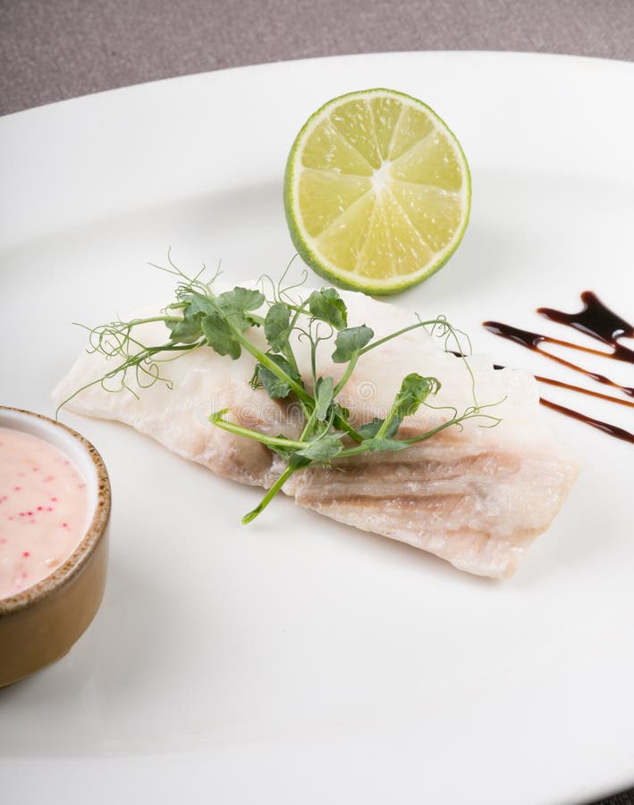 White Fish Fillet Served with Lime Stock Photo - Image of portion, meal ...