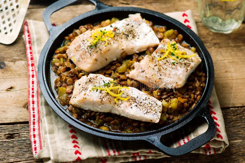 White Fish with Lentils stock image. Image of white, cooked - 78992219