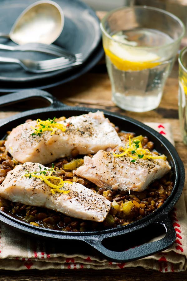 White Fish with Lentils stock image. Image of cooked - 78993013
