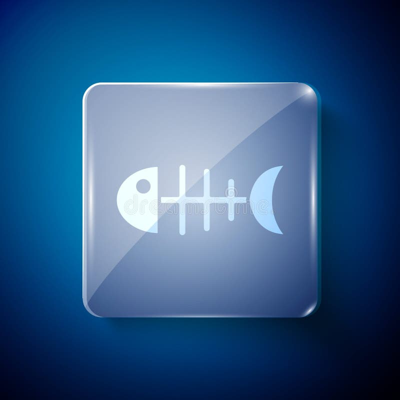White Fish Skeleton Icon Isolated on Blue Background. Fish Bone Sign ...