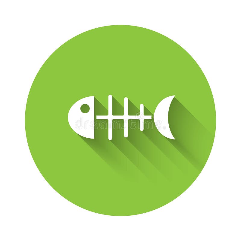 White Fish Skeleton Icon Isolated with Long Shadow. Fish Bone Sign ...