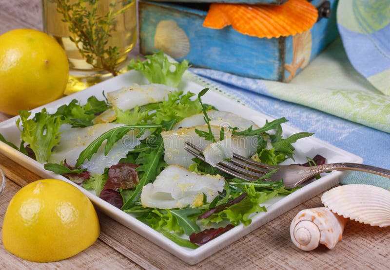 White Fish/toothfish with Salad Stock Photo - Image of cuisine, lettuce ...