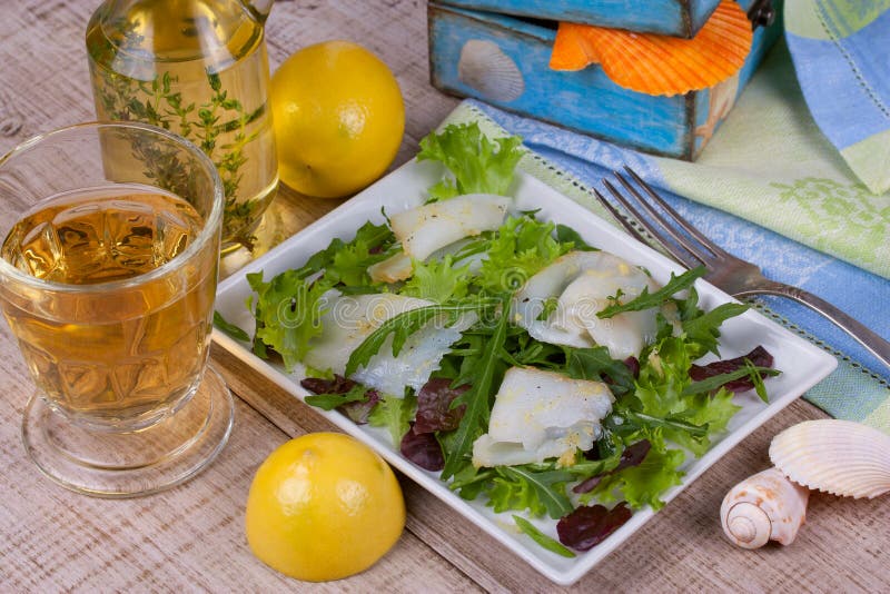 White Fish (toothfish) with Salad. Stock Image - Image of flounder ...