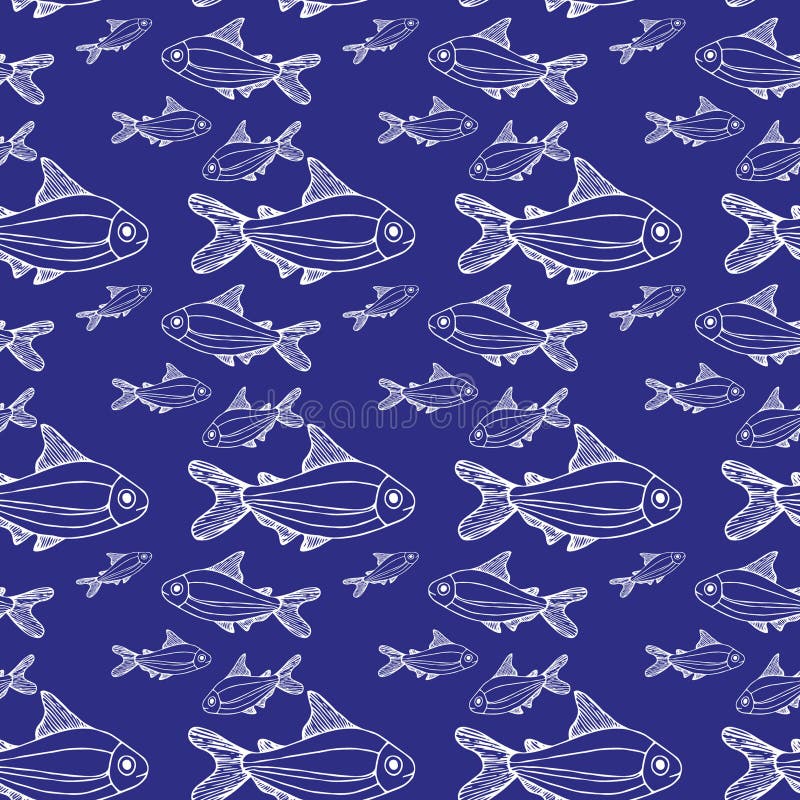 White Fishes Big and Small Pattern Blue Background Stock Illustration ...