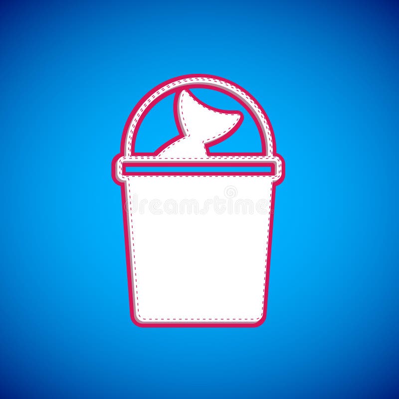 White Fishing Bucket with Fish Icon Isolated on Blue Background. Fish ...