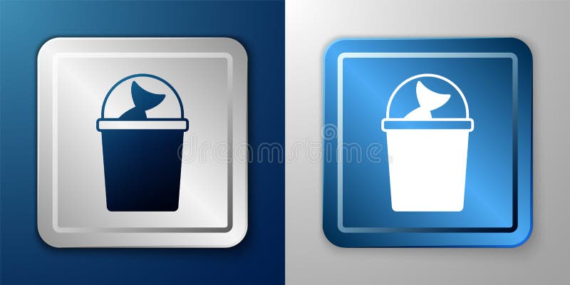 White Fishing Bucket with Fish Icon Isolated on Blue and Grey ...