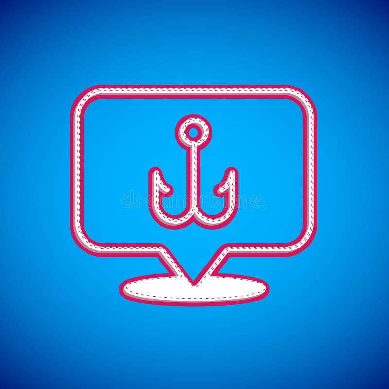 White Fishing Hook Icon Isolated on Blue Background. Fishing Tackle ...