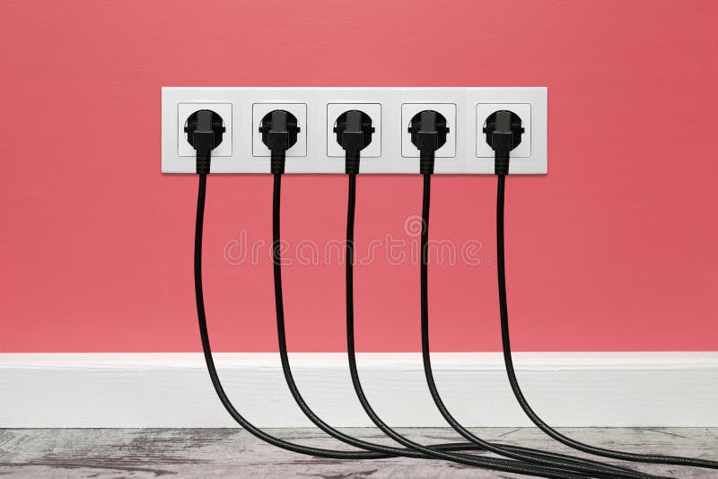 White Five-way Wall Power Socket on Pink Wall Stock Photo - Image of ...