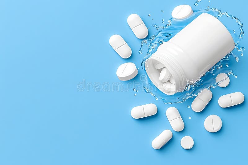 A White, Fizzy Tablet Dissolving in Water with Bubbles, Displayed on a ...