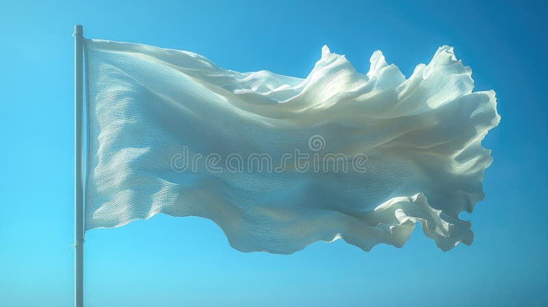 A White Flag Blowing Gently in the Wind on a Clear Sunny Day Stock ...