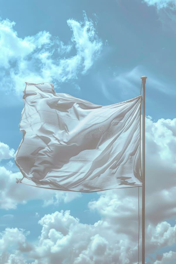 A White Flag Flies in the Wind on a Cloudy Day, Symbolizing Surrender ...