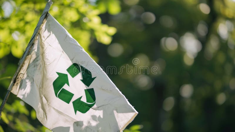 White Flag with Green Recycle Symbol - Sustainable Environmental Symbol ...