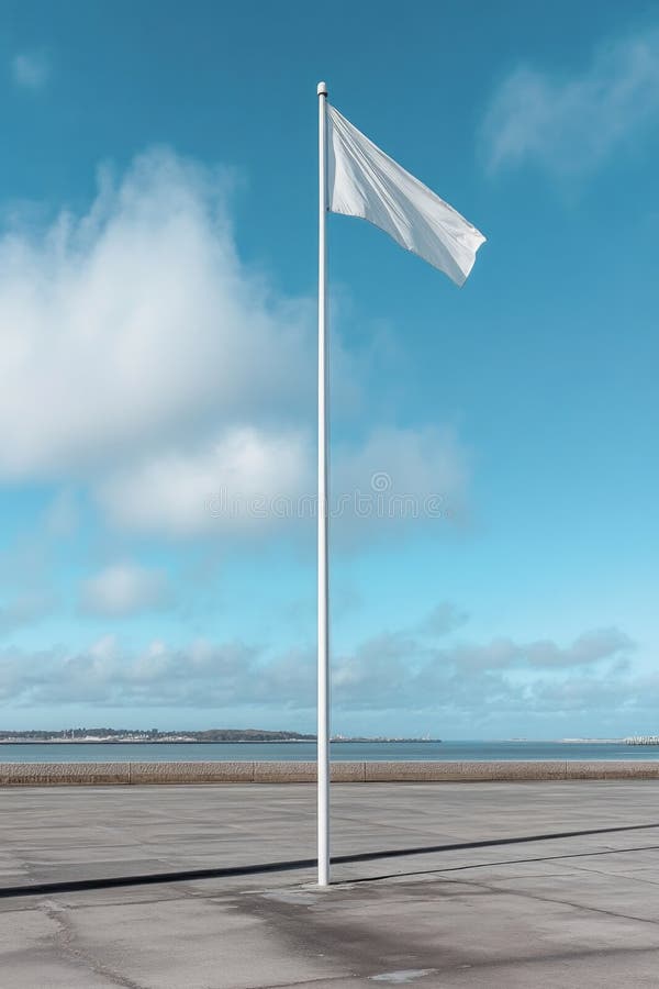 A White Flag on a Pole in a Parking Lot, Suitable for Use in a Peaceful ...
