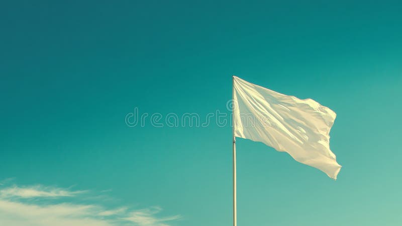 White Flag Waving Against Clear Blue Sky, Symbol of Peace and Surrender ...