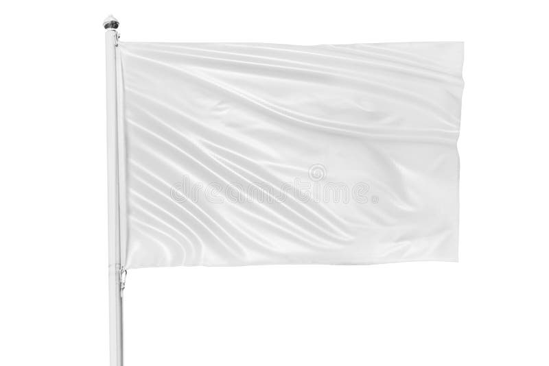 White Flag Waving in the Wind on Flagpole, Isolated on White Background ...