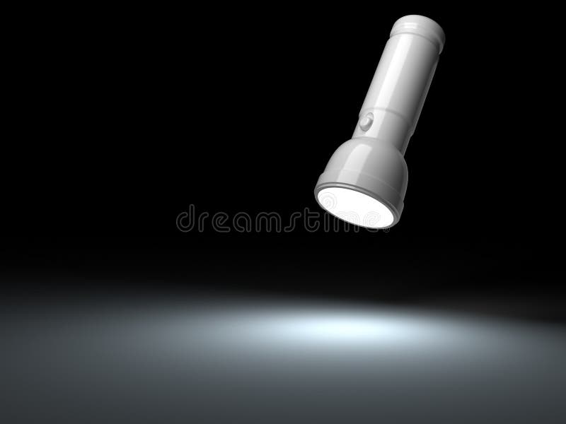 White Flashlight Lighting on Black Surface Stock Illustration ...