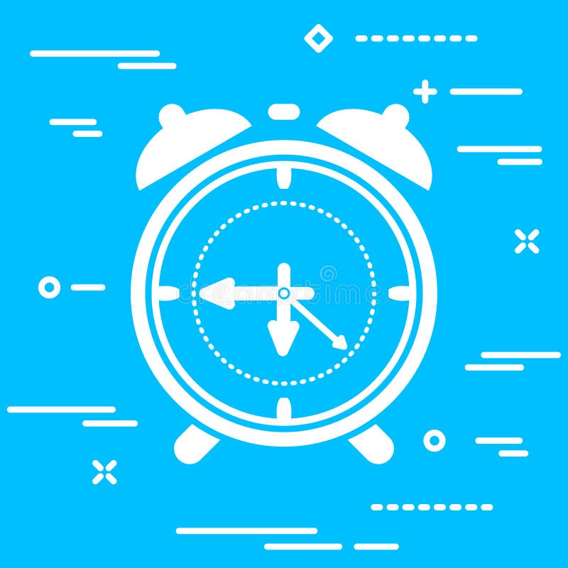 White Flat Alarm Clock Icon on Blue Background Stock Vector ...