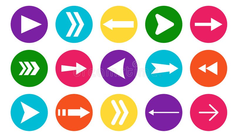 White Flat Arrow Cursor Pointer Icon Set in Circle Stock Vector ...