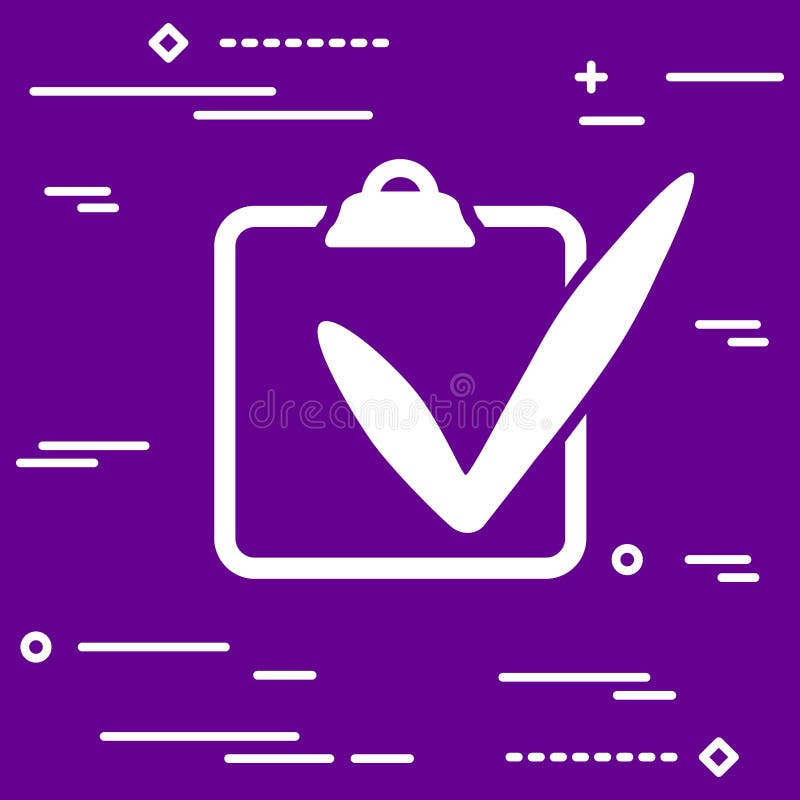 White Flat Check List Icon on Ultraviolet Background Stock Vector ...
