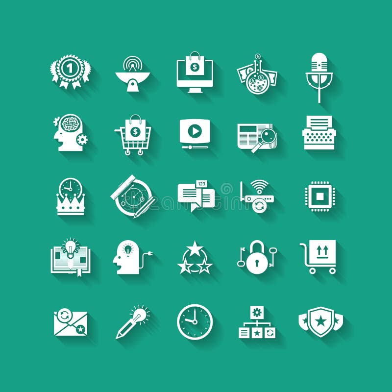 White Flat Icons Set. Business Object, Office Tools. Stock Vector ...