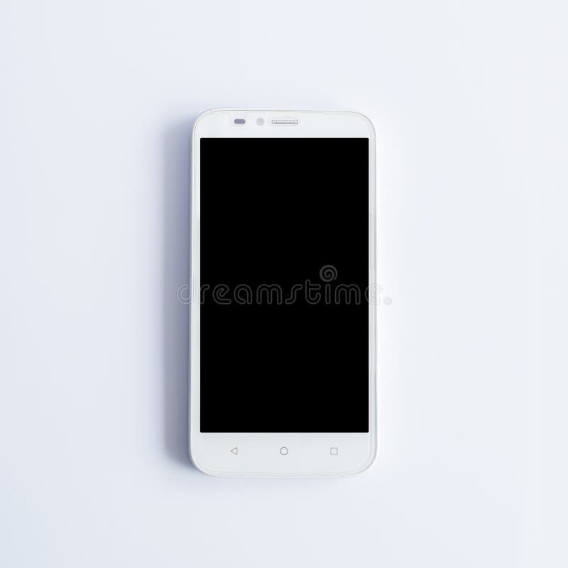 White Flat Smartphone Mock Up with Black Screen for Multiple Uses Stock ...