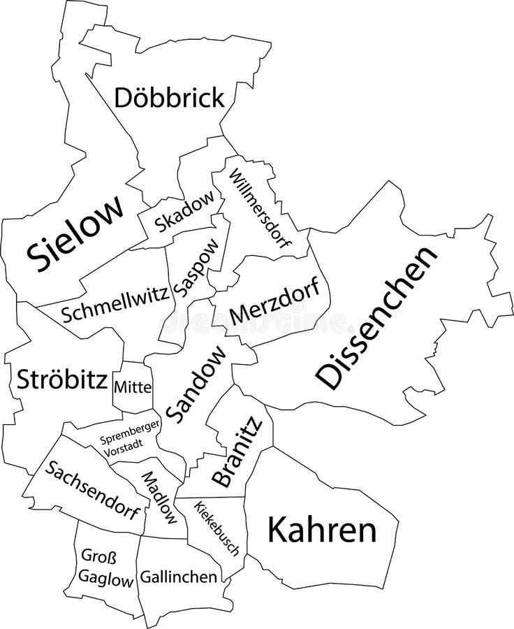 White Tagged Districts Map of COTTBUS, GERMANY Stock Vector ...