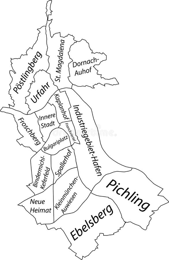 White Tagged Districts Map of LINZ, AUSTRIA Stock Vector - Illustration ...