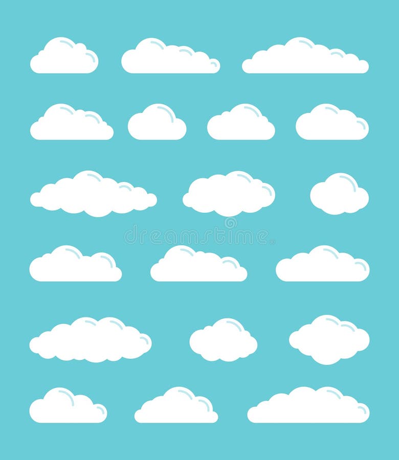 White Flat Vector Simple Clouds Illustrations Set Stock Vector ...