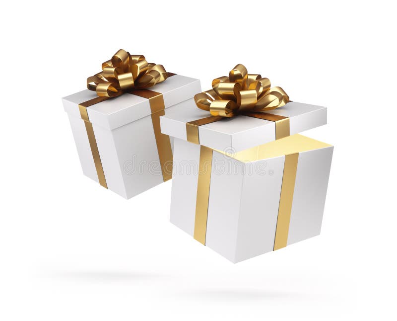 White Floating Gift Boxes with Golden Bows Stock Illustration ...