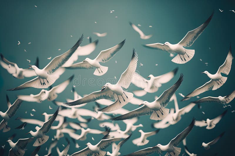 White Flock of Birds Flying Stock Illustration - Illustration of life ...