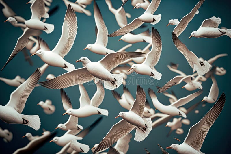 White Flock of Birds Flying Stock Illustration - Illustration of ...