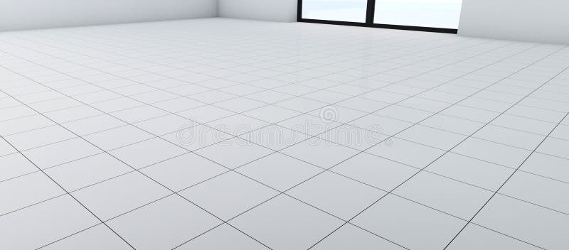 White Floor with Ceramic Tiles in Perspective. a Room with a Window on ...