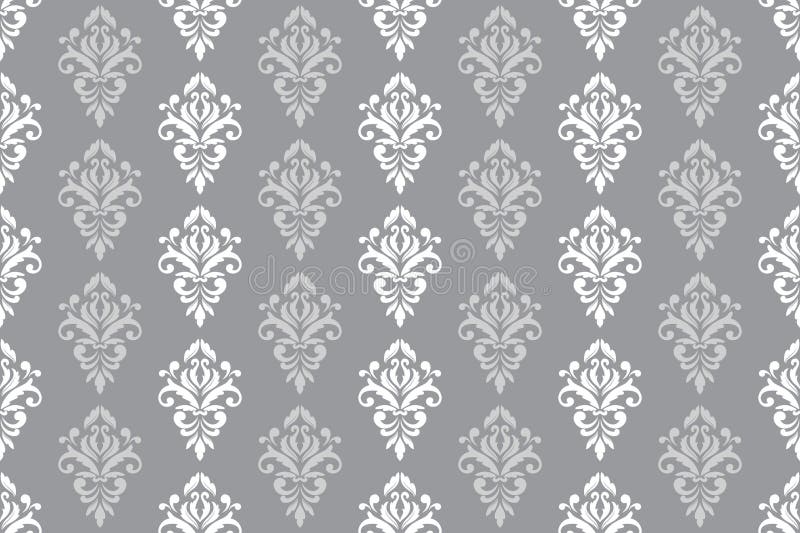 Elegant Victorian Floral Damask Seamless Pattern on Gray Background Stock Illustration ...