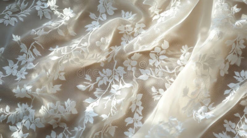 White Floral Lace Fabric with Delicate Texture Stock Illustration ...