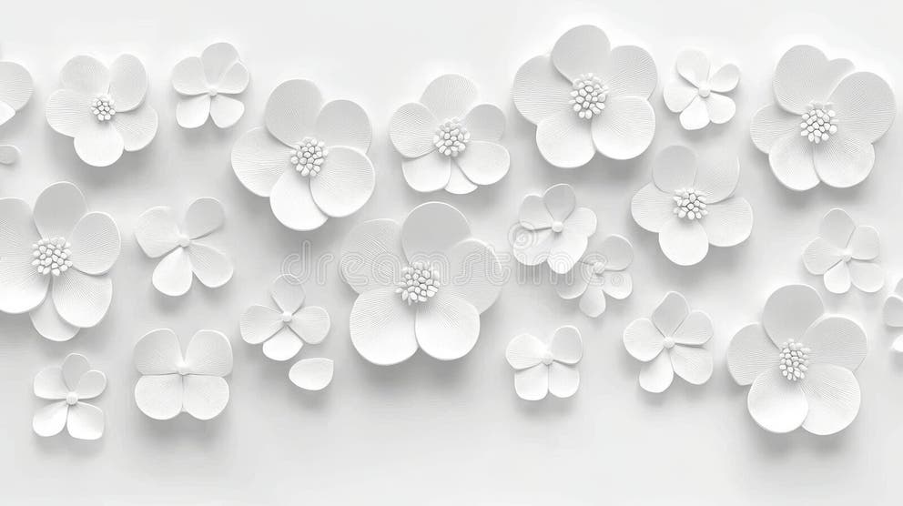 White Floral Pattern, Embossed Texture, Minimalist Color Scheme, Studio ...