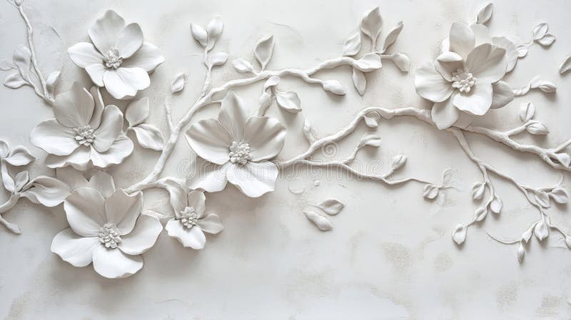 White Floral Relief Design on Textured Wall Stock Illustration ...