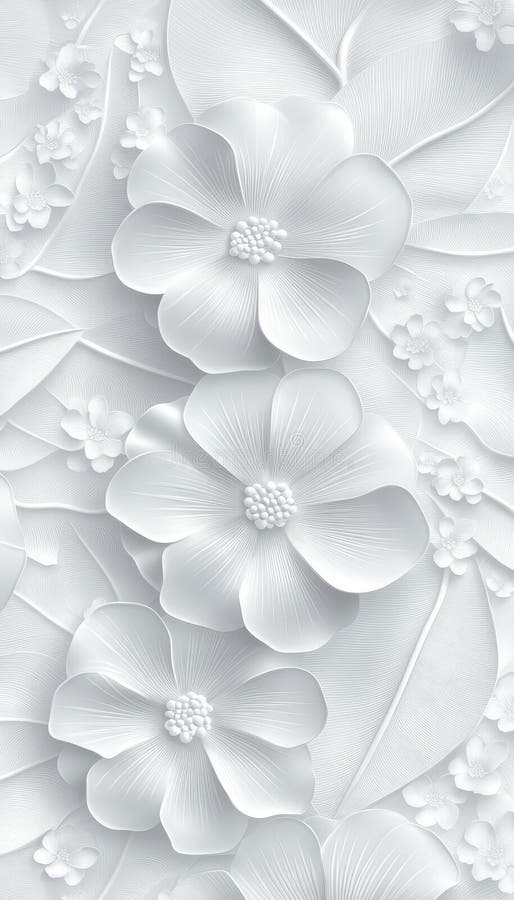 White Floral Relief Embossed Elegance, Pattern, Texture, and Minimalist ...