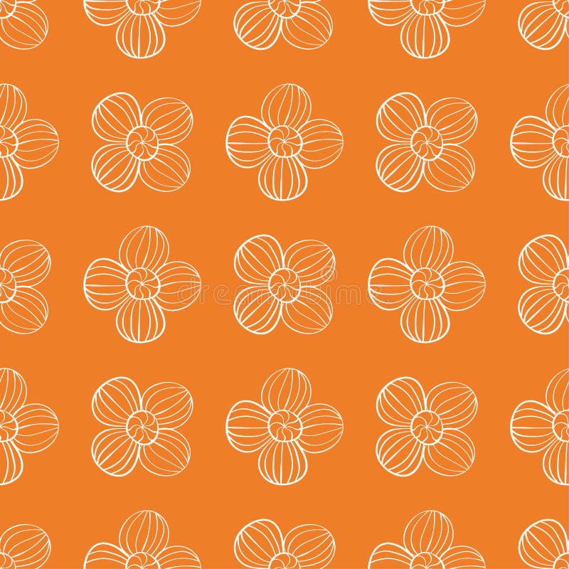 White Floral Seamless Design on Orange Background Stock Vector ...
