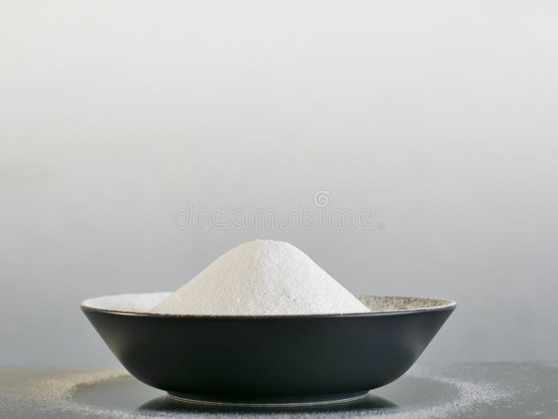 White Flour on a Black Bowl. Spilled Flour Stock Image - Image of crop ...