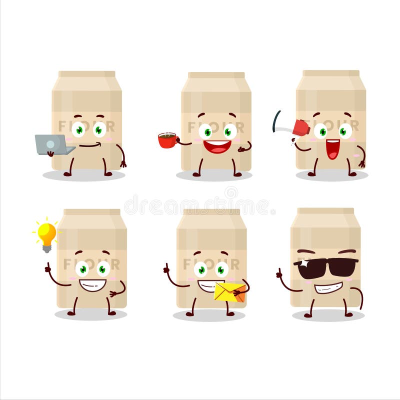 White Flour Cartoon Character with Various Types of Business Emoticons ...