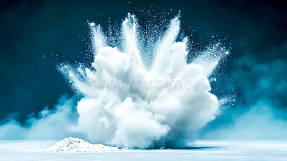 White Flour Exploding on Dark Blue Background Creating Dramatic Effect ...