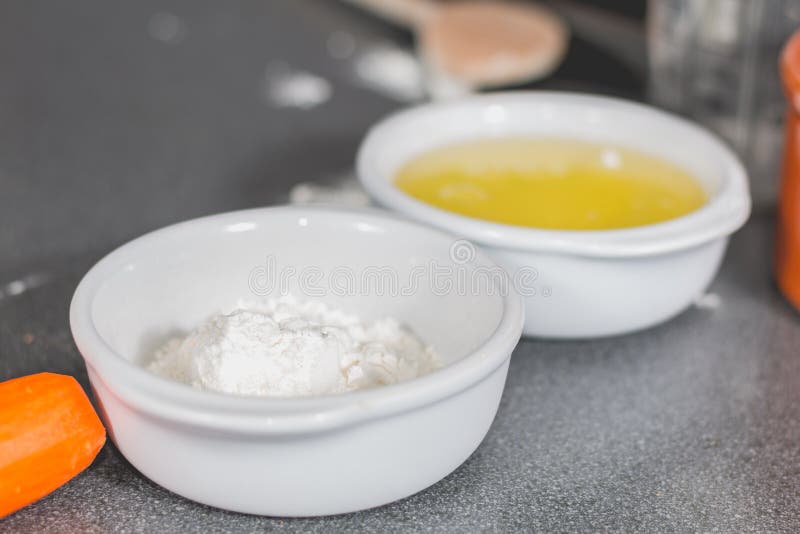 White Flour in a Ramekin on the Kitchen Worktop Stock Photo - Image of ...