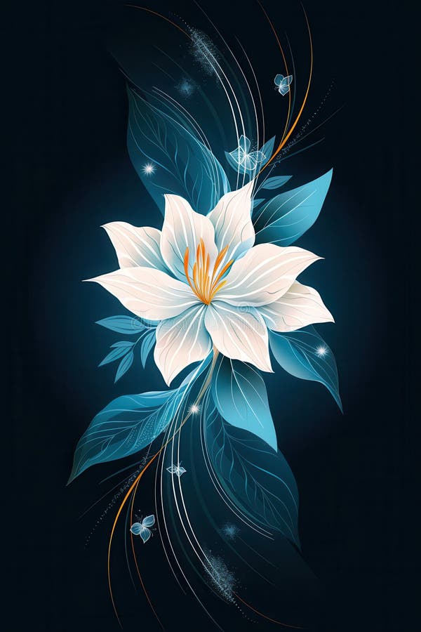 White Flower with Blue Leaves and Golden Ribbon Stock Illustration ... White Flower with Blue Leaves and Golden Ribbon Stock Illustration ...