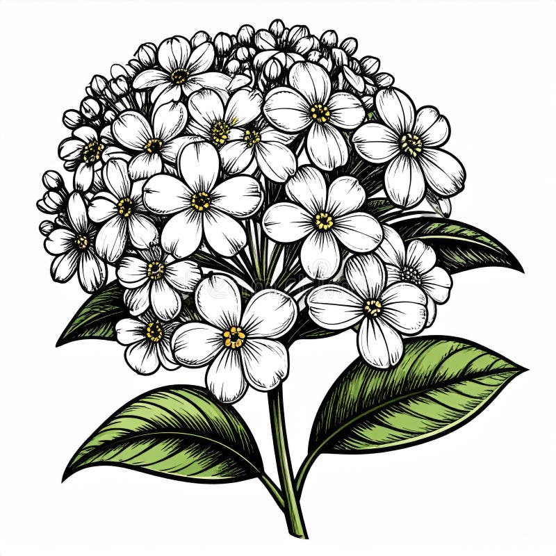 White Flower Cluster Botanical Line Art Illustration Stock Illustration ...