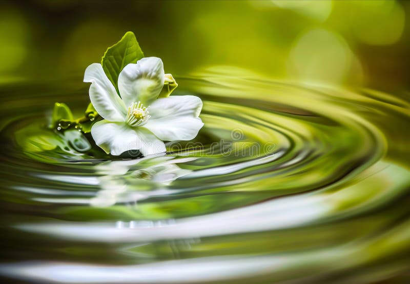 A White Flower Floating in the Water with Ripples Stock Photo - Image ...