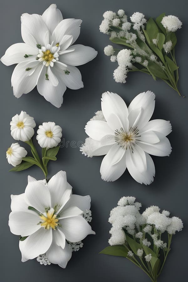 White Flower Green Leaf Fill Color Isolated Deep Green Background 2 ...