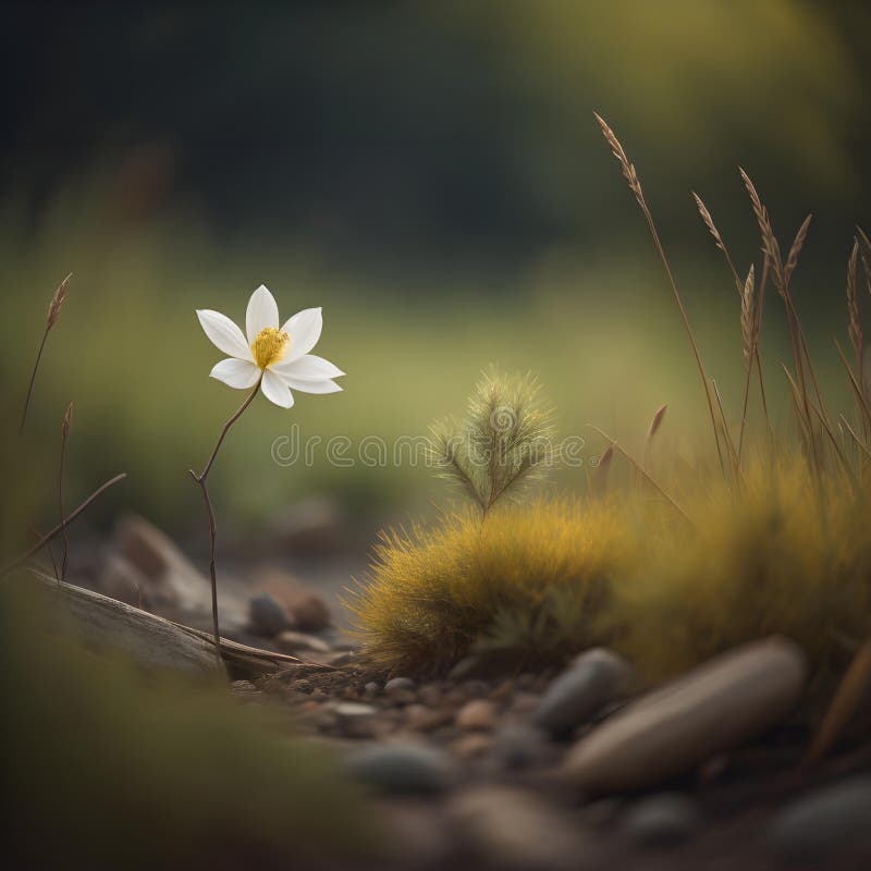 White Flower on the Ground in the Forest. Shallow Depth of Field Stock ...