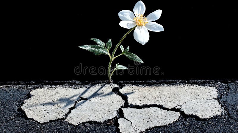 White Flower Growing through Cracked Asphalt Hope and Resilience Stock ...
