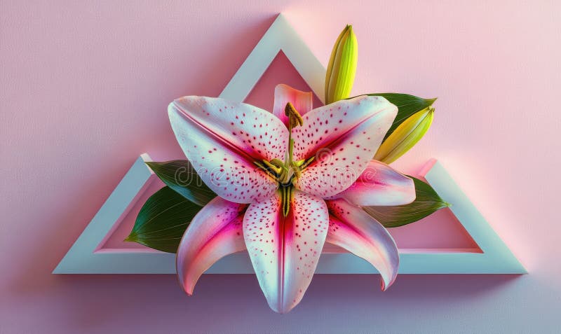 A White Flower with Pink Petals and Green Leaves Stock Photo - Image of ...